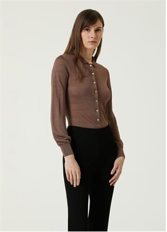 Aya Muse Kadın Kahverengi İngiliz Yaka Parlak Dokulu Çıtçıtlı Bod S EU